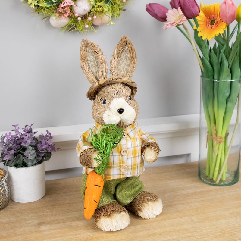 Rustic Boy Rabbit with Carrot Standing Easter Figure - 13.75" - Brown and Yellow - On Sale ...